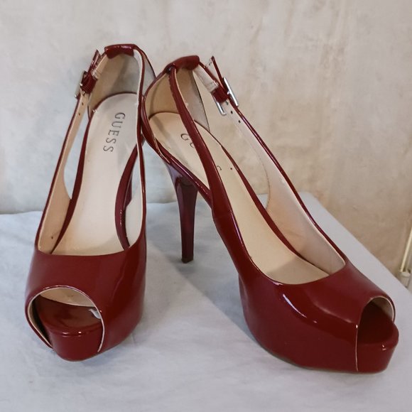 Guess | Shoes | Guess Red Patent Leather Peeptoe Slingback Heels Gw ...